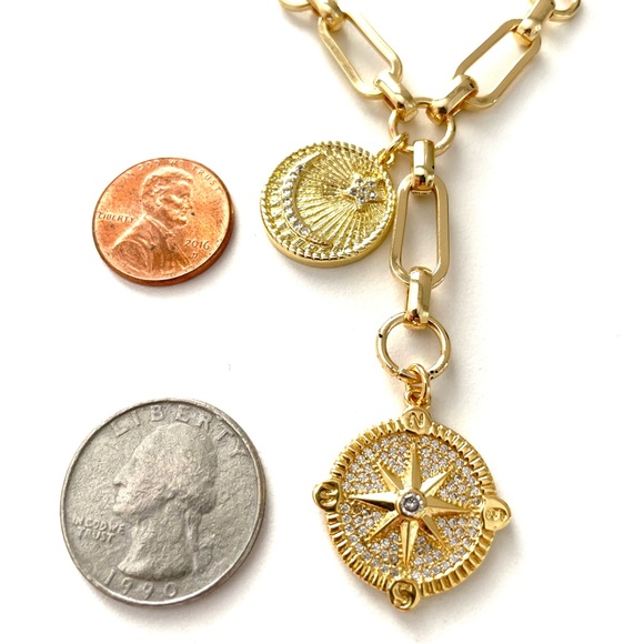 Jewelry | Multi Charm Necklace Chunky Mixed Paperclip Chain Moon Star ...